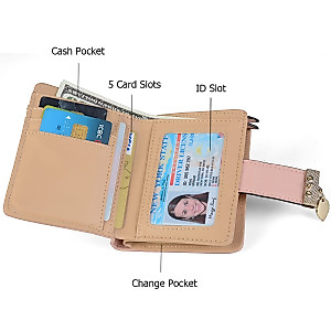 VODIU Women's Short Purse Leather Medium Wallet Leaf Bifold Card Coin Holder Small Purses Buckle Zipper Clutch