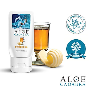 Aloe Cadabra Flavored Personal Lubricant and Vaginal Moisturizer, Organic Edible Aloe Lube for Men, Women, Non-Staining, pH Balanced, (Butter Rum, 2.5 Ounces, 1 Pack)