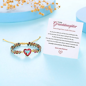 Tyniffer To My Granddaughter Bracelet form Grandma/Grandpa Love You Forever Bracelet Handmade Classic Natural Jasper Bracelet, Gift for Granddaughter Bracelet Jewelry (Red)