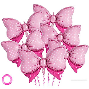 6 Pcs Pink Bow Balloons for Girls, 35 Inch Bow Foil Balloons,Pink Bows Gender Reveal Decorations for Birthday Party Wedding Baby Shower Mouse Party Decoration (Pink)