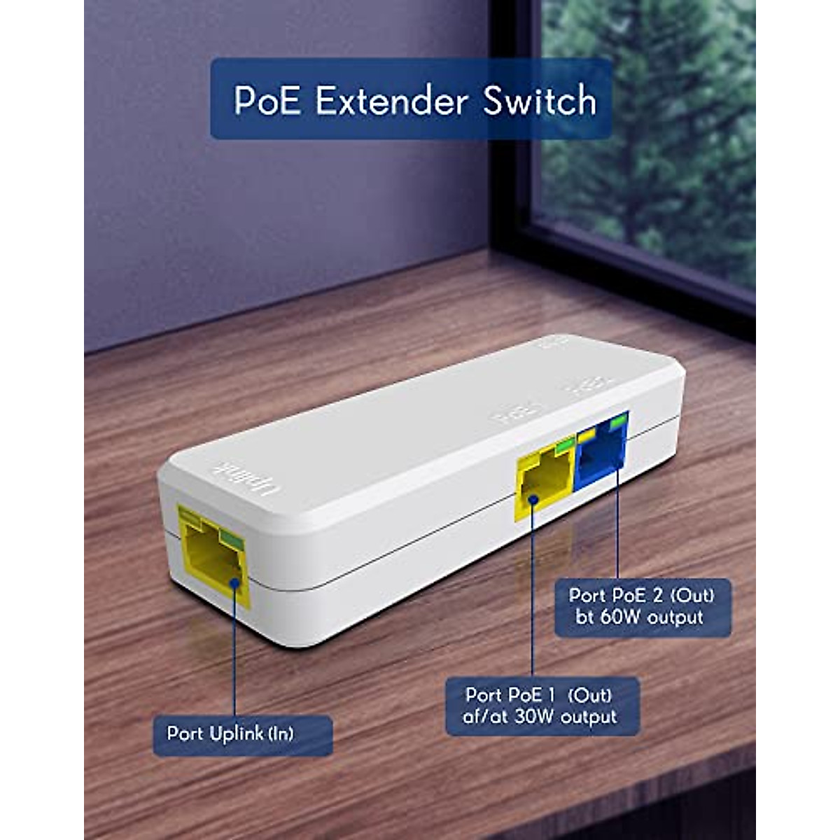 Cqenpr PoE Extend Switch, IEEE802.3af/at/bt, PoE++ BT Port 60W Output, Cascade 3-4 Times, Distance Extend 130M，No Power Required, Plug&Play. (Indoor poe Extender)