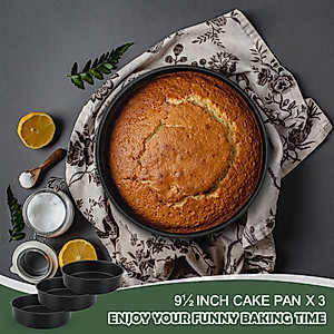 E-far 9.5 Inch Cake Pan Set of 3, Nonstick Round Baking Layer Cake Pans, Stainless Steel Core & Non-Toxic Coating, 2 Inch Deep (Black)