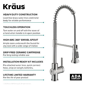 KRAUS Britt Touchless Sensor Commercial Pull-Down Single Handle Kitchen Faucet in Spot Free Stainless Steel, KSF-1691SFS