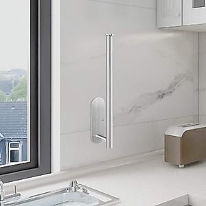 Paper Towel Holder Under Kitchen Cabinet - Self Adhesive or Drilling, SUS304 Stainless Steel Wall Mount Silver Paper Towel Rack for Kitchen, Pantry, Sink, Bathroom