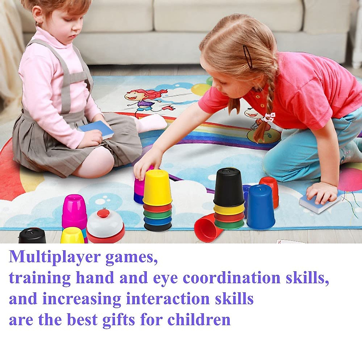 LANDOR Quick Cups, Quick Cups Games for Kids,Classic Stacking Cup Game for Kids Flying Stack Cup Parent-Child Interactive Game with 24 Picture Cards, 30 Cups