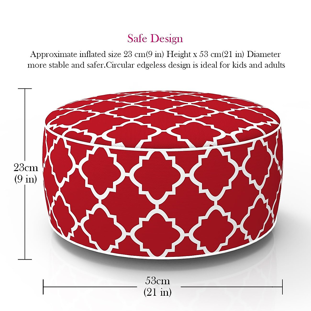 Fabritones Outdoor Inflatable Ottoman Cover Round 21x9 Inch Red Geometric Pattern Patio Foot Stools and Ottomans Cover