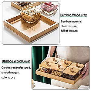 Square Snack Serving Tray,Divided Serving Tray with lid,Household Wooden Divided Serving Tray,Fruit Platter Tray for Parties,Snack Tray with lid,Suitable for Candy,Nuts,dips,Fruits