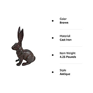 Cast Iron Sitting Bunny Rabbit Garden Patio Yard Large Doorstop Decorative Statue. 6.3 Inches Long by 10.2 Inches Tall by 3.5 Inches Wide