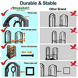 Amagabeli Firewood Rack bundle Fireplace Screen 3 Panel Pewter Foldable