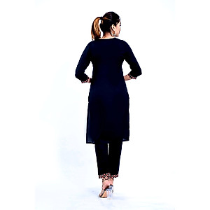 Vihaan Impex Black Kurti for Women Kurta Set with Pant 3/4 Sleeve