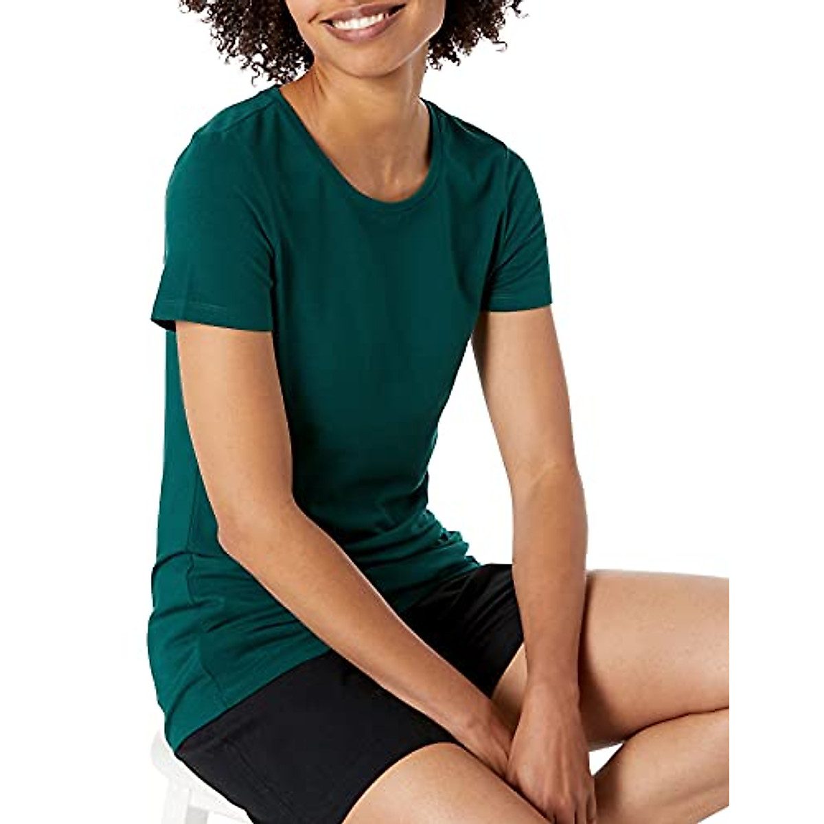 Amazon Essentials Women's Classic-Fit Short-Sleeve Crewneck T-Shirt, Pack of 2, Dark Green/Powder Blue, X-Small