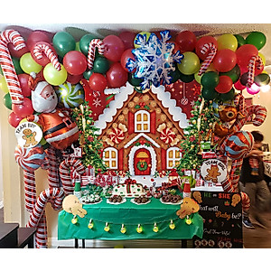 Christmas Gingerbread House Backdrop Winter Merry Xmas Tree Gift Photography Background Family Holiday Party Red Christmas Theme Backdrop Decoration 7x5FT