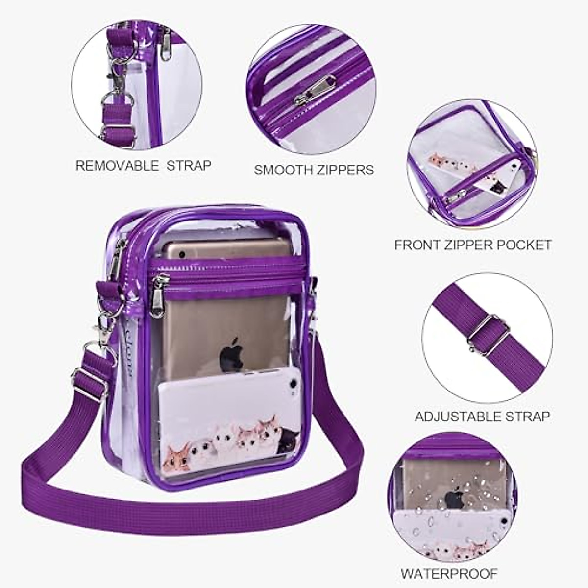 USPECLARE Clear Purse Stadium Approved Clear CrossBody Bag for Men and Women Transparent Messenger Shoulder Bag