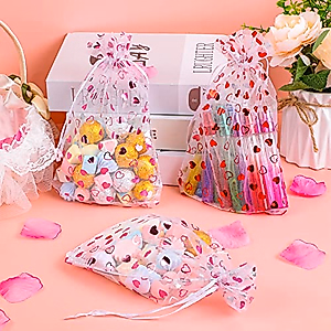50 Pieces Heart Organza Bags with Drawstring 6 x 9 Inches Jewelry Sheer Bag Mini Mesh Bags Candy Gift Packaging Pouch Bag for Mother's Day Wedding Festival Birthday Party Favor Supplies