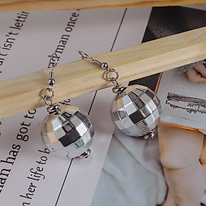 Disco Ball Earrings Shining Ball Silver Disco Mirror Ball Earrings 60S70S81S Costume Accessories for Halloween Party/gold