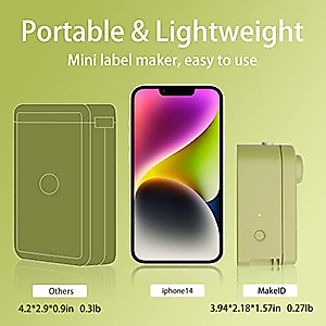 Makeid Label Maker Machine with 2 Tapes (Green+ Transparent) 3/5 inch or 16mm USB Rechargeable Thermal Label Printer for Android iOS Cute Fonts Emoji Stickers Fast and Easy, Green