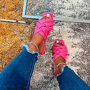 Comfortable Sandals for Women Skinny Patchwork Fashion Summer Demin Tassels Shorts Summer Casual Sandals (Hot Pink, 8)
