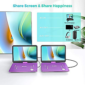 SUNPIN 17.9" Portable DVD Player with 15.6 inch Large HD Swivel Screen, Long Lasting Rechargeable Battery, Support USB/SD Card/AV in&Out and Multiple Disc Formats, Louder Stereo Speaker (Purple)