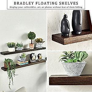 WELLAND Bradley Brown Floating Shelves Set of 2 Handmade Wood Wall Shelves Rustic Wall Mounted Shelves 5" Deep Narrow (Dark Brown, 36 inch)