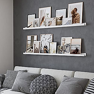 Wallniture Denver White Modern Wall Mount Floating Shelves – Long Narrow Picture Ledge - 56 Inch Long Set of 2 - Mounting Hardware Included