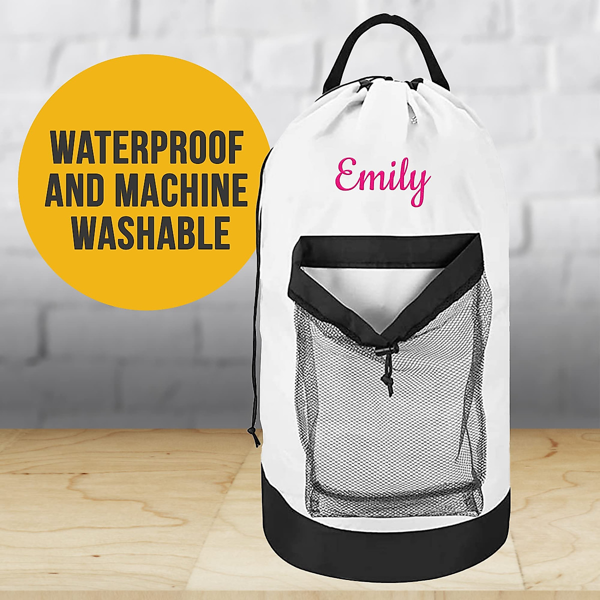 Personalized Travel Laundry Bag Backpack, Embroidered Extra Large Laundry Bag For Travel with Shoulder Strap, Custom Heavy Duty Laundry Bag with Mesh Pocket for Delicates, Traveling and Camping