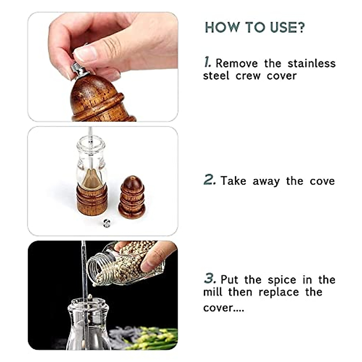 JGATW Pepper Grinder Salt and Pepper Shakers ，Adjustable Coarseness，Wood and Acrylic Salt and Pepper Grinder Set Pepper Salt Grinder (Color : 2pc, Size : 22 * 5.5cm)