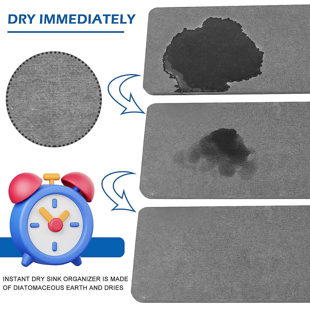 4 Pack Water Absorbent Diatomite Coasters, Instant Dry Sink Organizer Water Absorbing Stone Tray Diatomaceous Earth Soap Dish Toothbrush Holder Stone Drying Mat for Bathroom Kitchen Sink Countertop