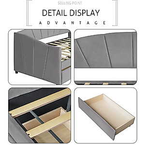 Harper & Bright Designs Upholstered Daybed with Storage Drawers,Wooden Twin Daybed with 2 Drawers Underneath, Tufted Sofa Bed Daybed with Wood Slat Support for Bedroom,Living Room (Twin,Gray)