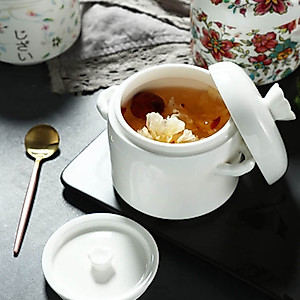 Hemoton Large Soup Mugs Ceramic Soup Bowl with Lid 460ml Onion Soup Crock Chili Bowls Soup Dish Stewing Pot Custard Bowl Cup with Handles and Lid For Soups Stews Cereal White Ceramic Soup Bowl