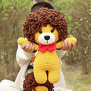 Lerchiyar Soft Chenille for Knitted Blankets,amigurumi Crochet, Fancy Crochet DIY Crafts, Baby Blankets,Knitted Crafts and Toy Dolls.（22-Brown,with 1 Crochet Hook）