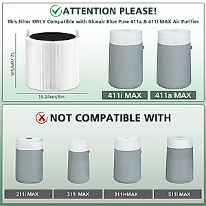 2 Pack 411i Max and 411a Max Replacement Filter,True HEPA H13 Filter, Compatible with Blue Pure 411i Max and 411a Max Air Purifier, Blueair Blue Pure F4MAX