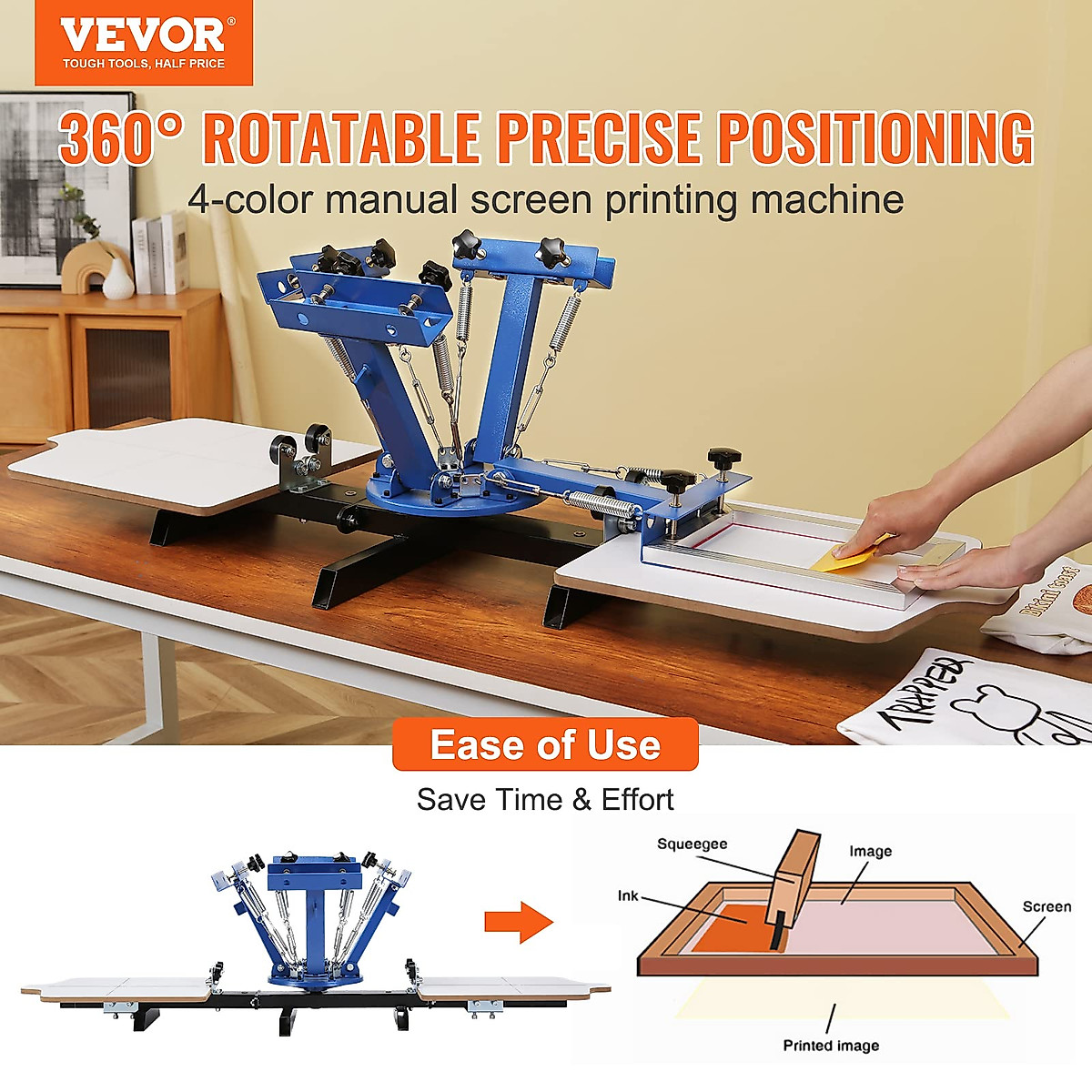 VEVOR Screen Printer 4 Color 2 Station Silk Screen Printing Kit 55x45cm T-Shirt Screen Printing Machine Screenprint Press (4 Color 2 Station)