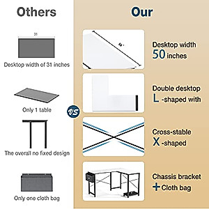 OLIXIS Simple Study L Shaped Desk, 50 inch, White