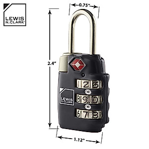 Lewis N. Clark Travel Sentry TSA-Approved Luggage Lock, Large 3 Dial Combination with Easy Read Dials - Black (Pack of 2)