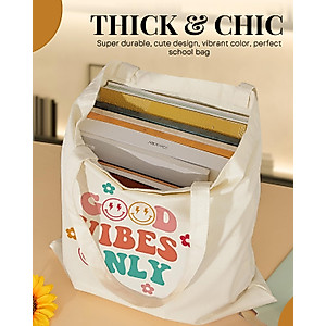 AUSVKAI Canvas Tote Bag Aesthetic for Women Cute Grocery Bag Cotton Beach Totes Gift-Good Vibes Only