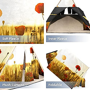 enheng Small Pet Hideout Sunset Poppy Grass Hamster House Guinea Pig Playhouse for Dwarf Rabbits Hedgehogs Chinchillas