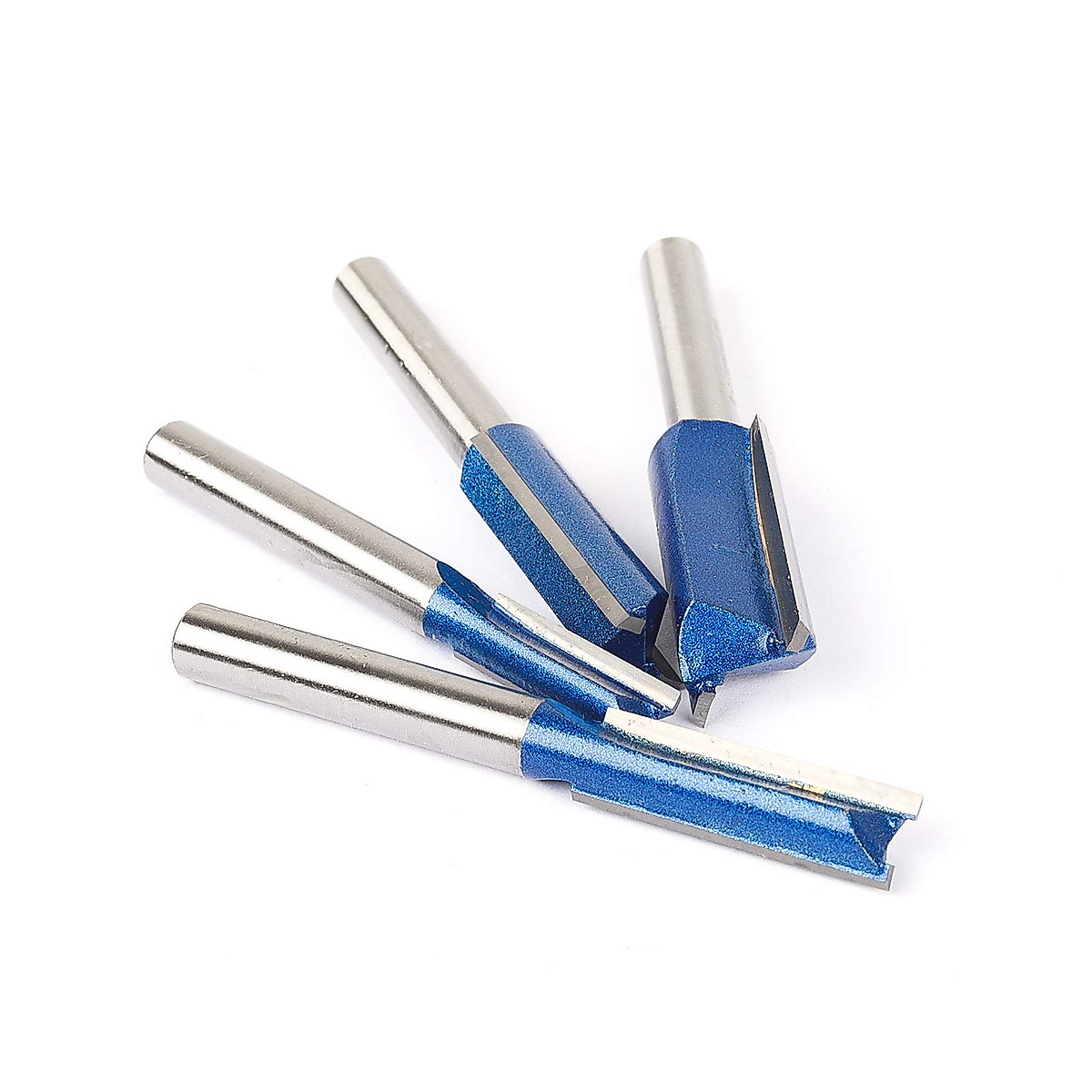 KOWOOD Plus Double Flute Straight Router Bit Set, 1/4 Inch Shank. Cutting Diameter in 1/4”, 5/16”, 3/8”, 1/2”. with updated Kowood C3 Carbide. Great for create groove, dado or hollow