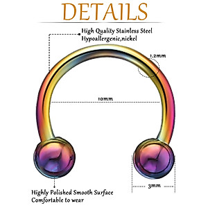 Jexine 120 Pcs Septum Rings Piercing Nose Horseshoe Rings for Women Men Cartilage Tragus Earrings Stainless Steel Acrylic, Multi Styles