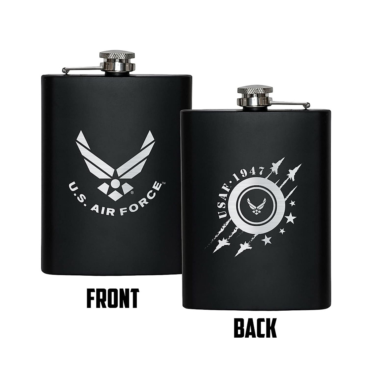 US Air Force 8 oz Flask | Stainless Steel Hip Flask for Liquor – Matte Black, Great USAF Gift Idea for Veterans