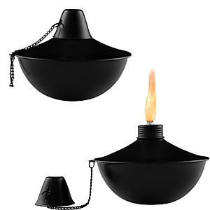 BIRDROCK HOME Tahitian Tabletop Citronella Lamp Torches - Easy Refill Metal Lanterns with Flickering Flame for Decorative Backyard, Deck & Outdoor Patio Lighting - Refillable Design - Black, Pack of 2