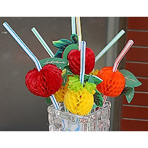 Honbay 50PCS Disposable Bendable Fruit Straws Tropical Drinking Straws for Summer Beach Pool, Luau Parties, Bars, Restaurants, Kitchen and more
