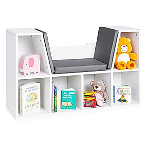Best Choice Products 6-Cubby Kids Bedroom Storage Organizer, Multi-Purpose Bookcases, Shelf Furniture Decoration w/Cushioned Reading Nook - White