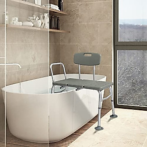 Winado Tub Transfer Bench for Bathtub with Backrest & Armrest, Supports up to 330 lbs Aluminium Alloy Bath Chair, Gray