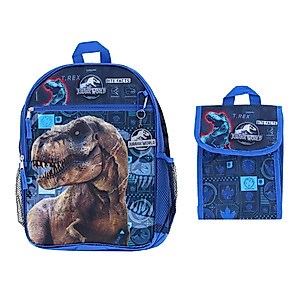 Deluxe Jurassic World 16" Backpack Set - Lunch Bag- Keychain & Carabiner