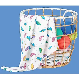 Medline Dinosaur Print Baby Blanket, Classic Design, 100% Cotton, Soft, Cuddly, Swaddling, 30" x 40", 3 Count