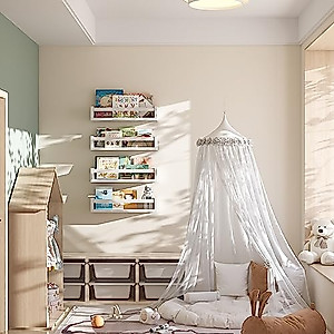 Onlysky Set of 4 Wall-Mounted Kid's Bookshelf - White Floating Nursery Book Shelves - Durable Wood Construction - Ideal for Nursery Decor, Kids Room, Toy Storage