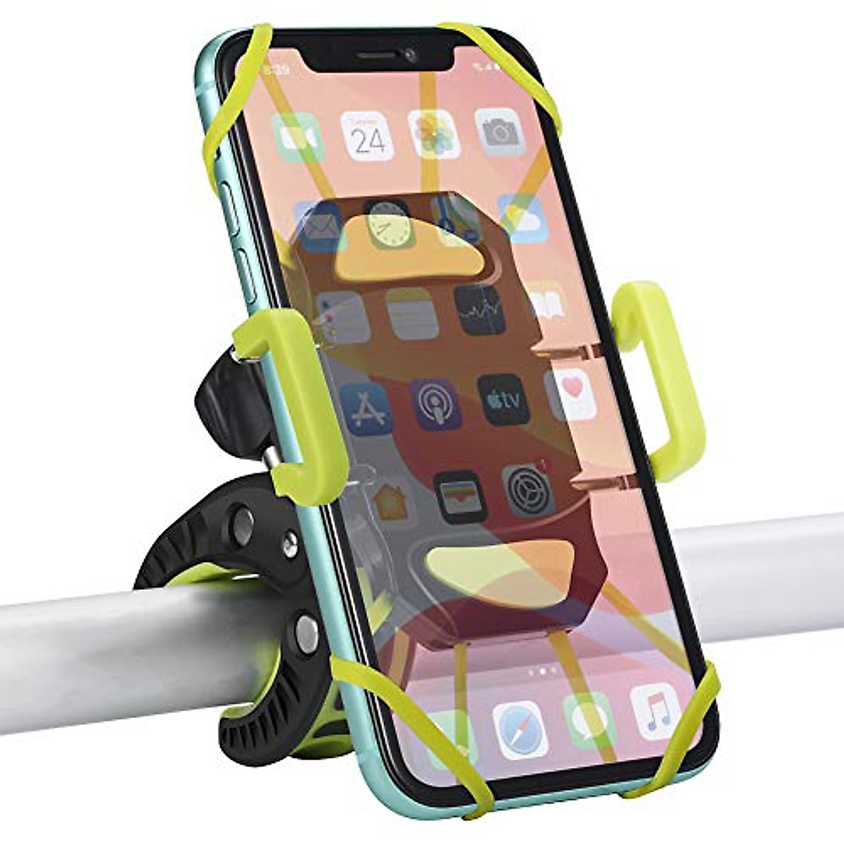 ihens5 Bike Phone Mount, Motorcycle & Mountain Bike Handlebar Phone Mount Bicycle Golf Cart Stroller Cell Phone Holder with Rubber Strap 360 Degrees Rotate for iPhone X 8 7 6 6s Plus Samsung (Green)