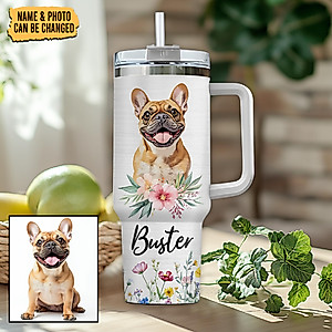 Hyturtle Personalized Dog Mom Gifts For Women on Mothers Day Birthday, 40oz Tumbler with Handle and Straw for Dog Lovers, Best Gift Idea for Fur Mama Custom Photo Stainless Steel Travel Cup With Lid