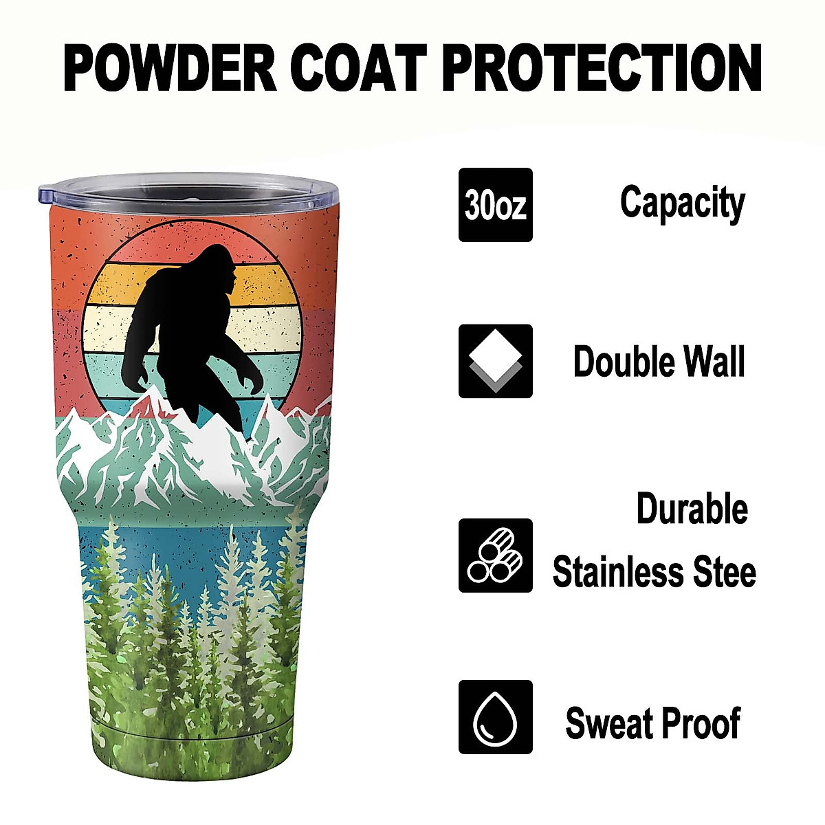 Sasquatch Gifts Tumbler,Bigfoot Gifts for Men, Funny Idea for Bigfoot Sasquatch Lover, Black Stainless Steel Insulated Tumbler 30 Oz, Great for Big Foot Party,Funny Gifts for Campers Wander Gifts Cup