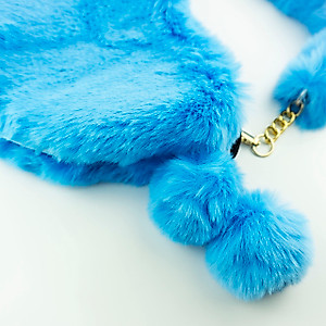 Rejolly Furry Purse for Girls Heart Shaped Fluffy Faux Fur Handbag for Women Soft Small Shoulder Bag Clutch Purse (Blue)